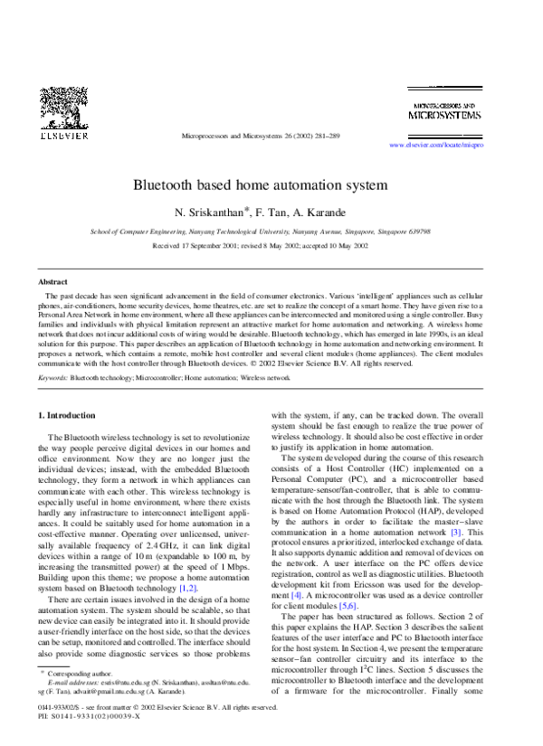 (PDF) Bluetooth based home automation system