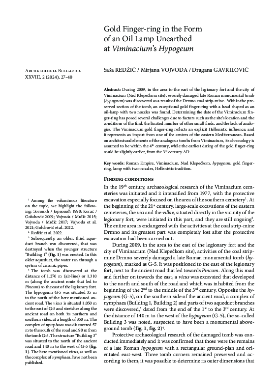 (PDF) Gold Finger-ring in the Form of an Oil Lamp Unearthed at Viminacium’s Hypogeum