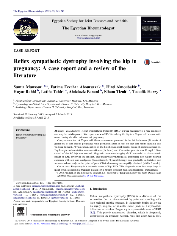 (PDF) Reflex sympathetic dystrophy involving the hip in pregnancy: A case report and a review of ...