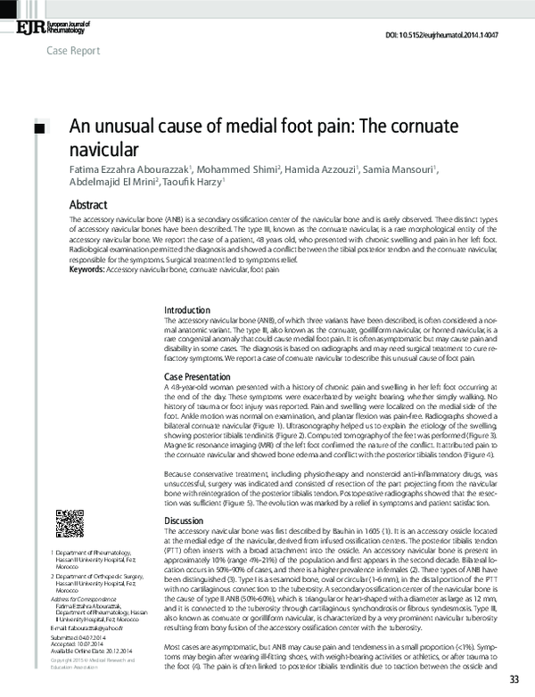 (PDF) An unusual cause of medial foot pain: The cornuate navicular