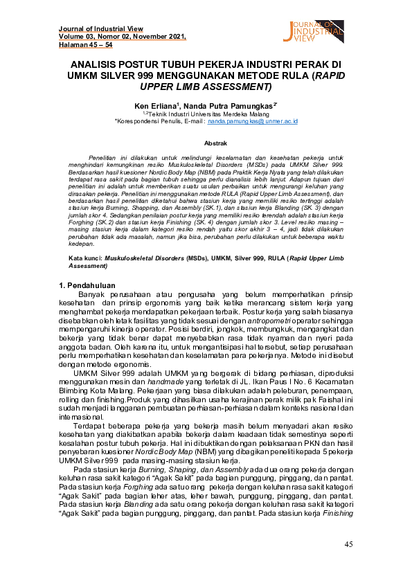 (PDF) Analisis Postur Tubuh Pekerja Industri Perak DI Umkm Silver 999 ...