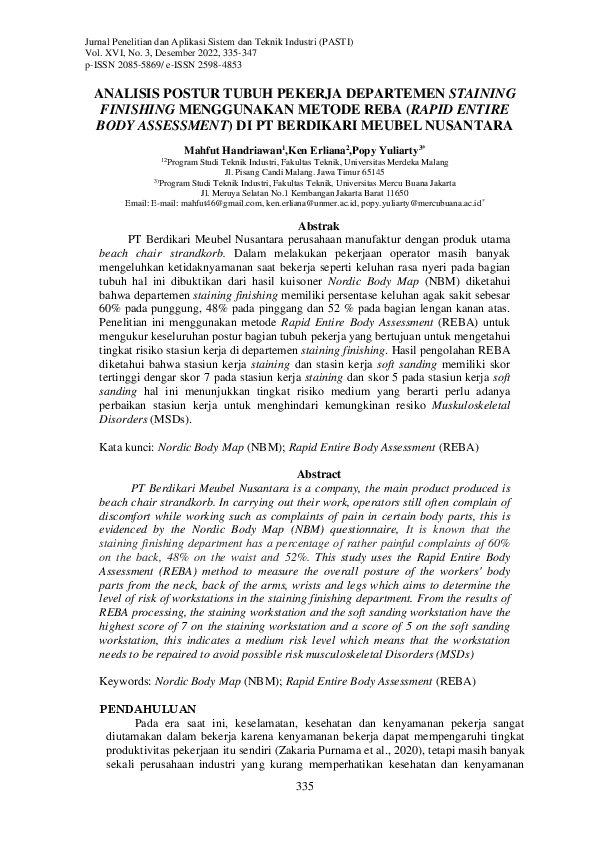 (PDF) Analisis Postur Tubuh Pekerja Departemen Staining Finishing ...
