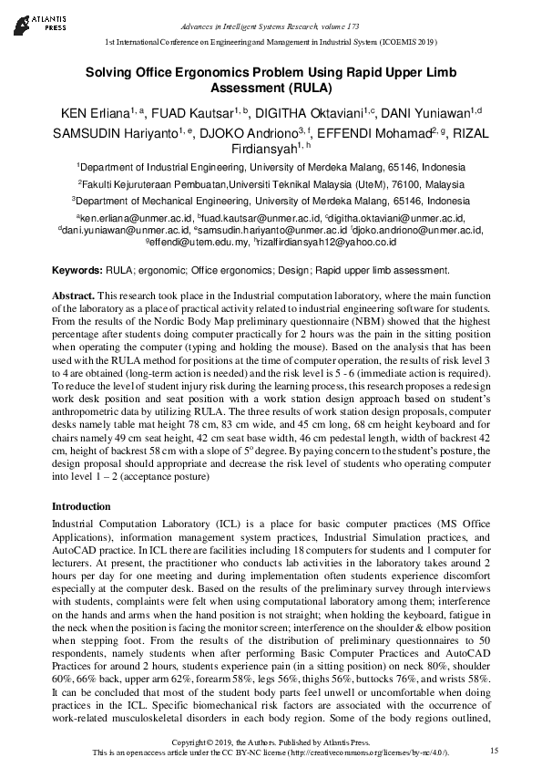 (PDF) Solving Office Ergonomics Problem Using Rapid Upper Limb ...