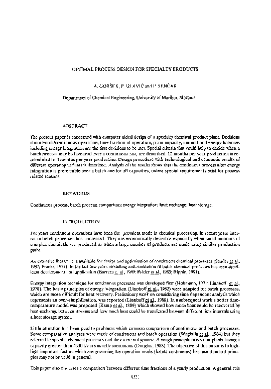 (PDF) Optimal process design for specialty products
