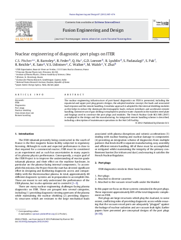 (PDF) Nuclear engineering of diagnostic port plugs on ITER