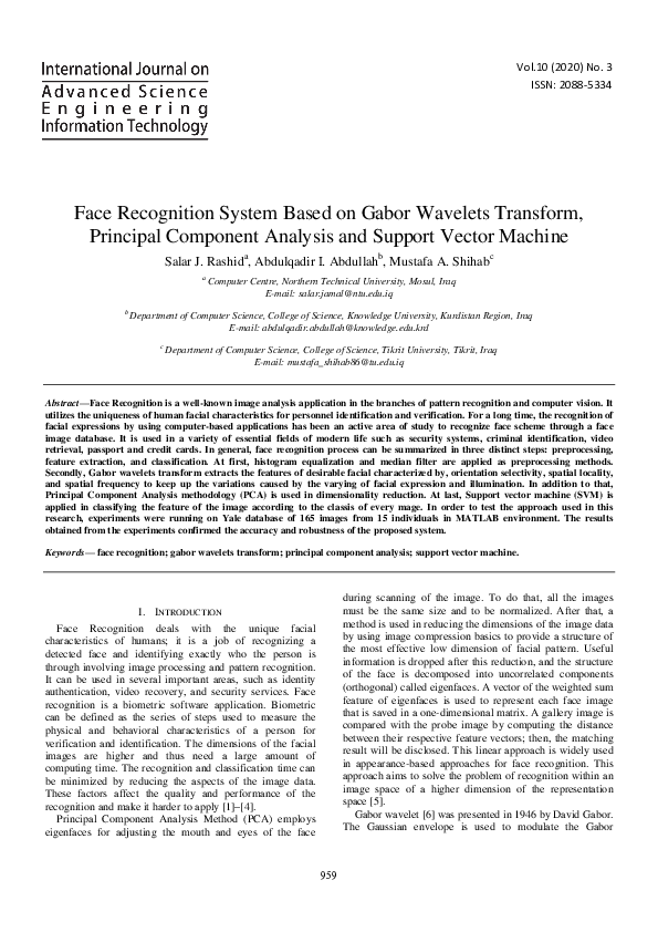 (PDF) Face Recognition System Based on Gabor Wavelets Transform, Principal Component Analysis ...