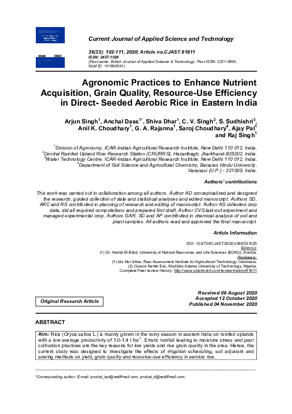 (PDF) Agronomic Practices to Enhance Nutrient Acquisition, Grain Quality, Resource-Use ...