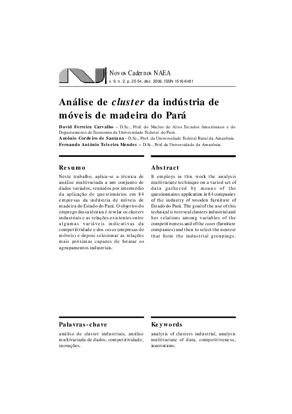 (PDF) Análise De Cluster Na Indústria De Móveis De Madeira Do Pará