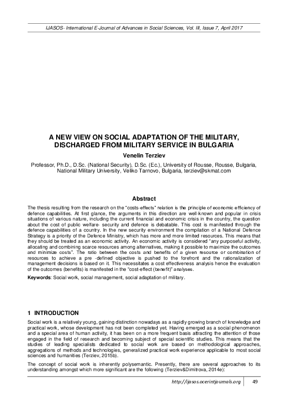 (PDF) A New View on Social Adaptation of the Military, Discharged from ...