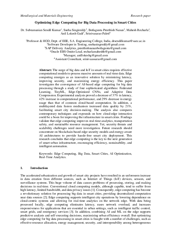 (PDF) Optimizing Edge Computing for Big Data Processing in Smart Cities