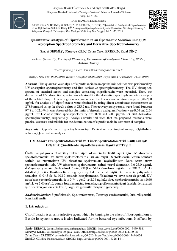 (PDF) Quantitative Analysis of Ciprofloxacin in an Ophthalmic Solution Using UV Absorption ...