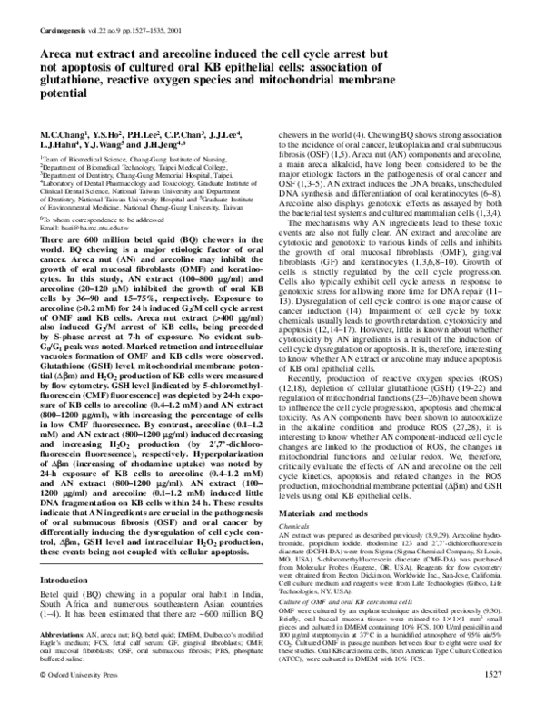 (PDF) Areca nut extract and arecoline induced the cell cycle arrest but not apoptosis of ...
