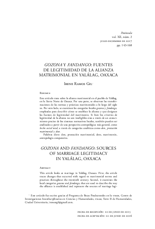 (PDF) GOZONA AND FANDANGO: SOURCES OF MARRIAGE LEGITIMACY IN YALÁLAG ...