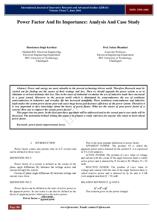 (PDF) Power Factor And Its Importance: Analysis And Case Study