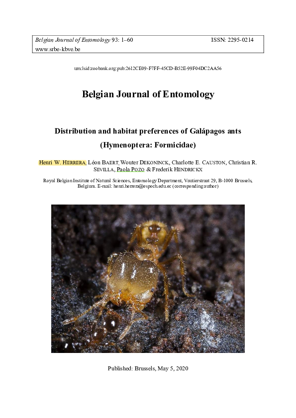 (PDF) Distribution and habitat preferences of Galápagos ants (Hymenoptera: Formicidae)