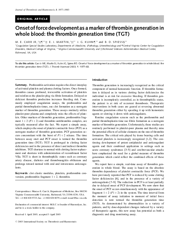 (PDF) Onset of force development as a marker of thrombin generation in ...