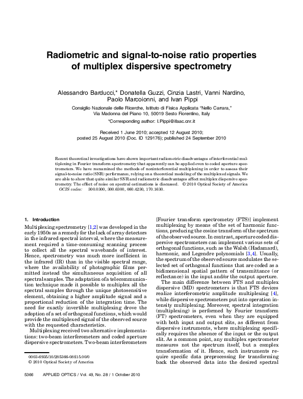 (PDF) Radiometric and signal-to-noise ratio properties of multiplex ...