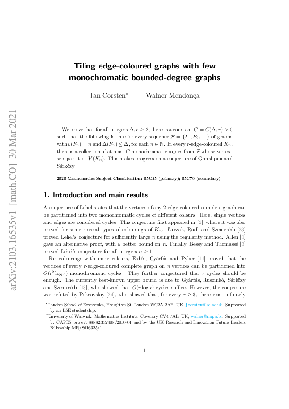 (PDF) Tiling edge-coloured graphs with few monochromatic bounded-degree ...