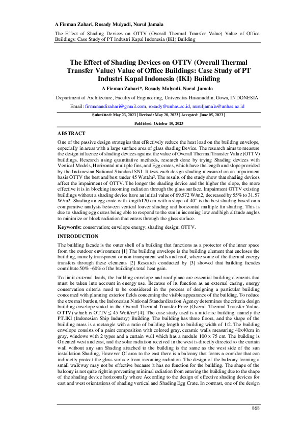 (PDF) The Effect of Shading Devices on OTTV (Overall Thermal Transfer ...