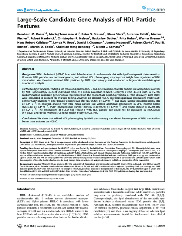 (PDF) Large-Scale Candidate Gene Analysis of HDL Particle Features