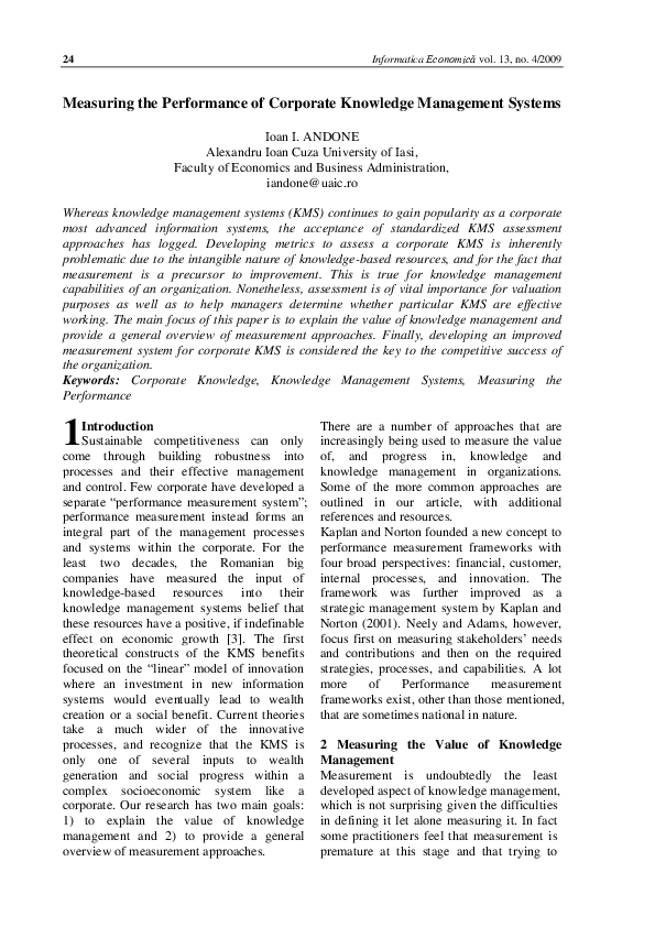 (PDF) Assessment Approaches for Corporate Knowledge Management Systems