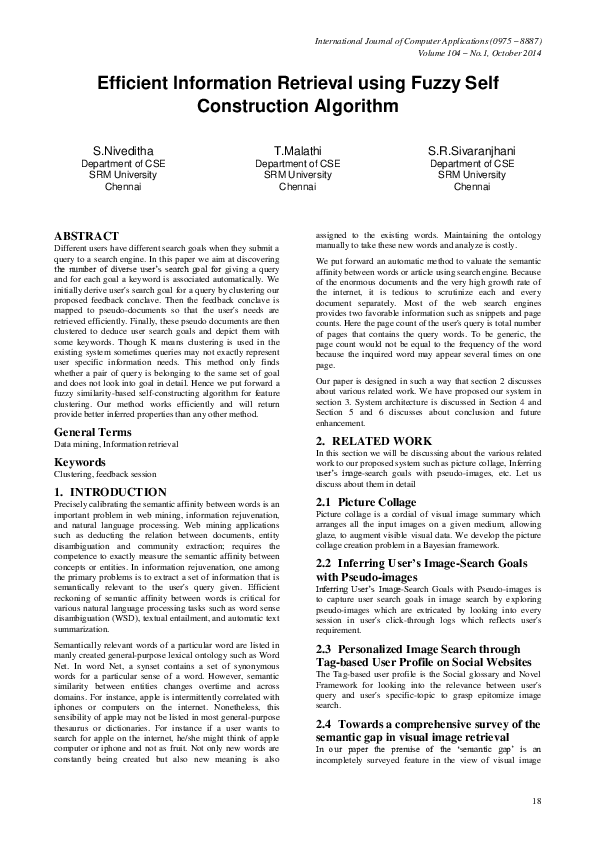 (PDF) Efficient Information Retrieval using Fuzzy Self Construction Algorithm