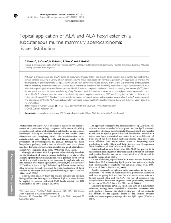 (PDF) Topical application of ALA and ALA hexyl ester on a subcutaneous ...
