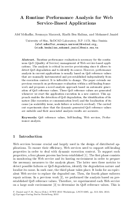 (PDF) A Runtime Performance Analysis for Web Service-Based Applications
