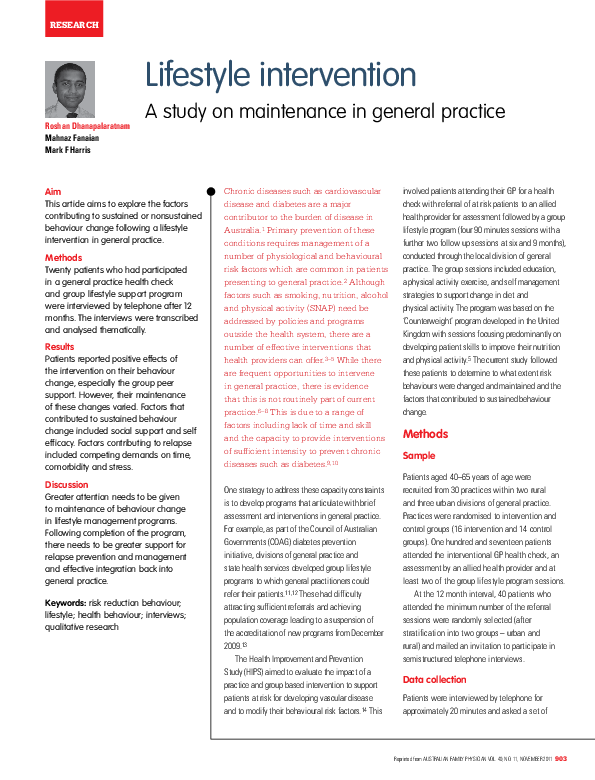 (PDF) Lifestyle intervention - a study on maintenance in general practice