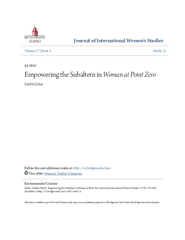 (PDF) Empowering the Subaltern in Woman at Point Zero