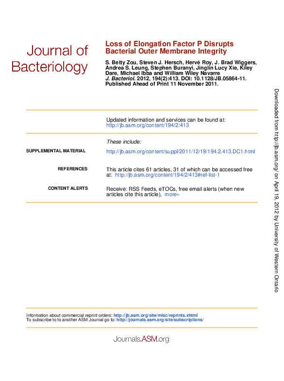 (PDF) Bacterial Outer Membrane Integrity Loss of Elongation Factor P ...