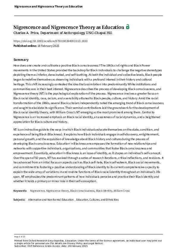 (PDF) Nigrescence and Nigrescence Theory as Education