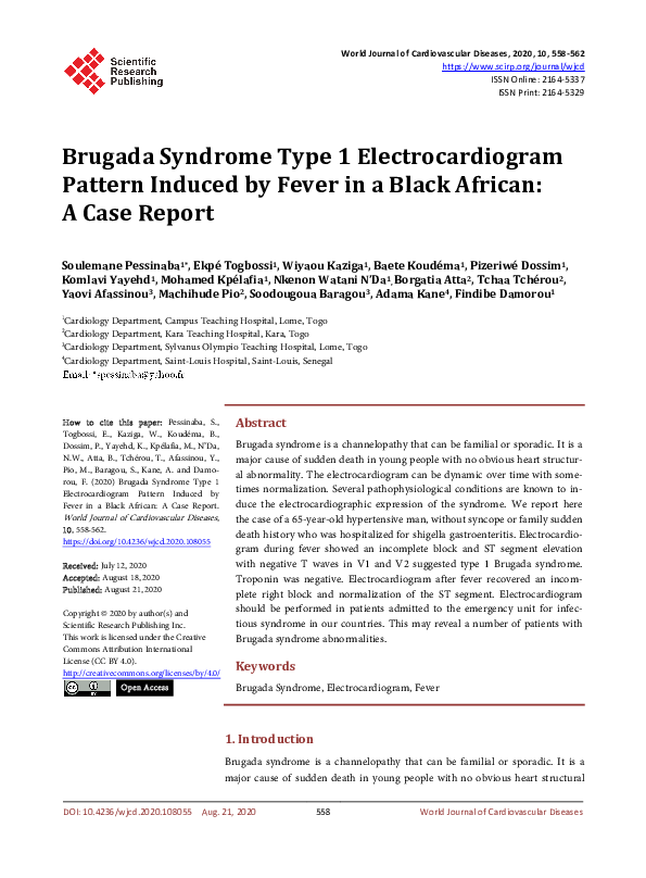 (PDF) Brugada Syndrome Type 1 Electrocardiogram Pattern Induced by ...