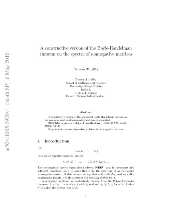 (PDF) A constructive version of the Boyle-Handelman theorem on the spectra of nonnegative matrices