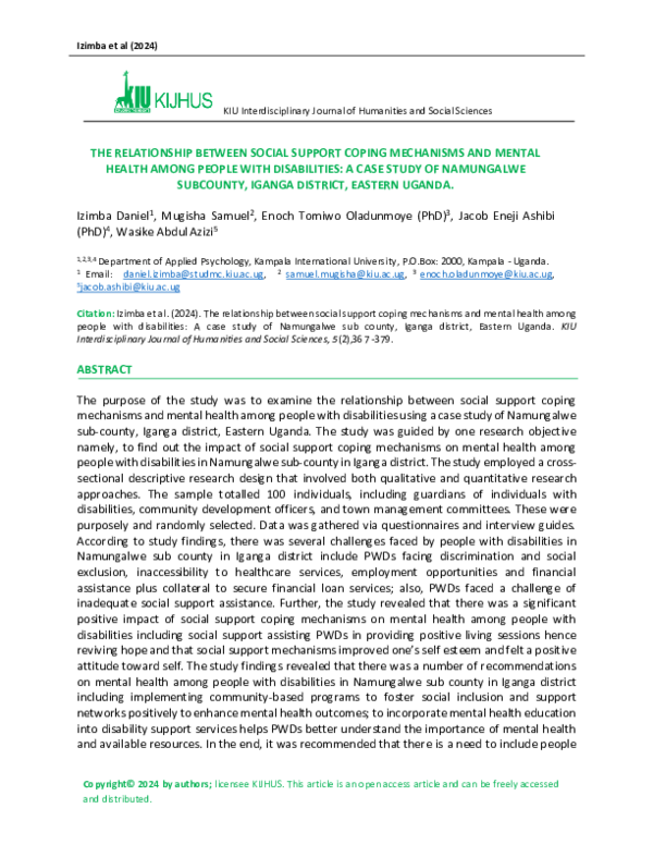 (PDF) THE RELATIONSHIP BETWEEN SOCIAL SUPPORT COPING MECHANISMS AND MENTAL HEALTH AMONG PEOPLE ...