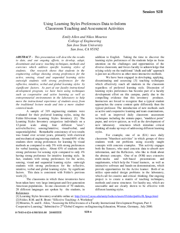 (PDF) Using learning styles preferences data to inform classroom ...