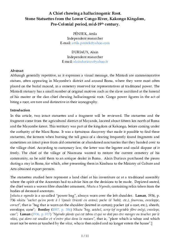 (PDF) A Chief chewing a hallucinogenic Root. Stone Statuettes from the ...