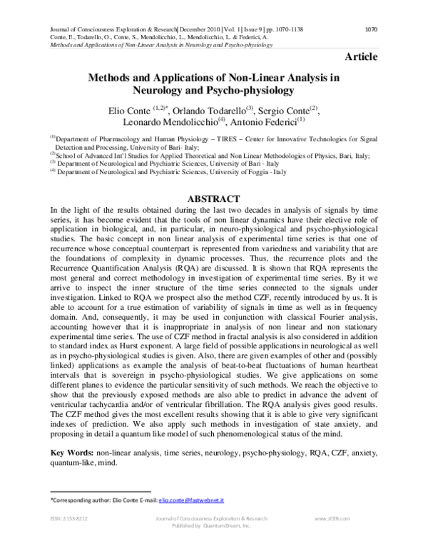 (PDF) Methods and Applications of Non-Linear Analysis in Neurology and Psycho-physiology