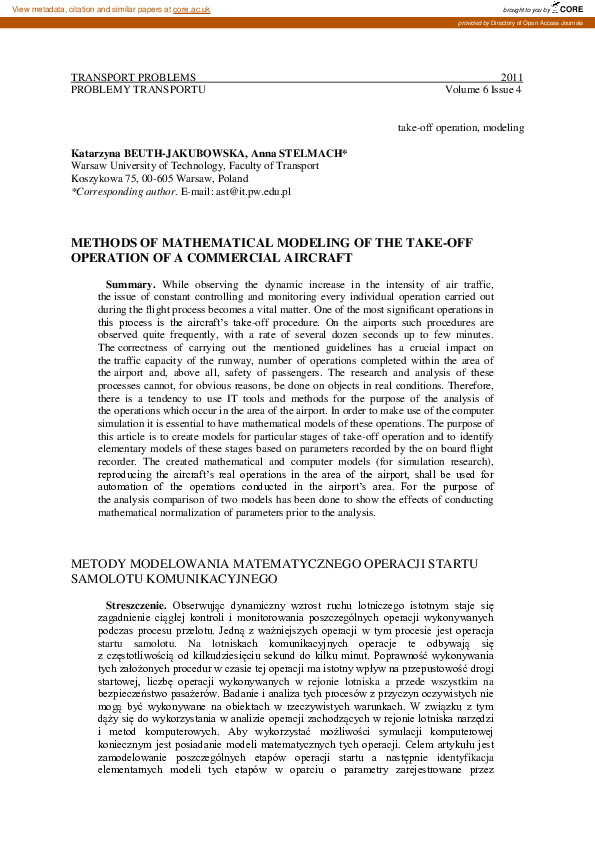 (PDF) Methods of mathematical modeling of the take-off operation of a ...