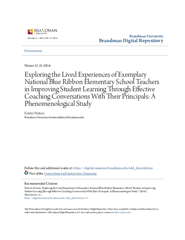 (PDF) Exploring the Lived Experiences of Exemplary National Blue Ribbon ...