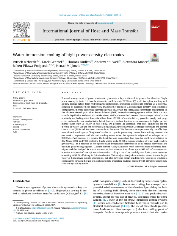 (PDF) Water immersion cooling of high power density electronics