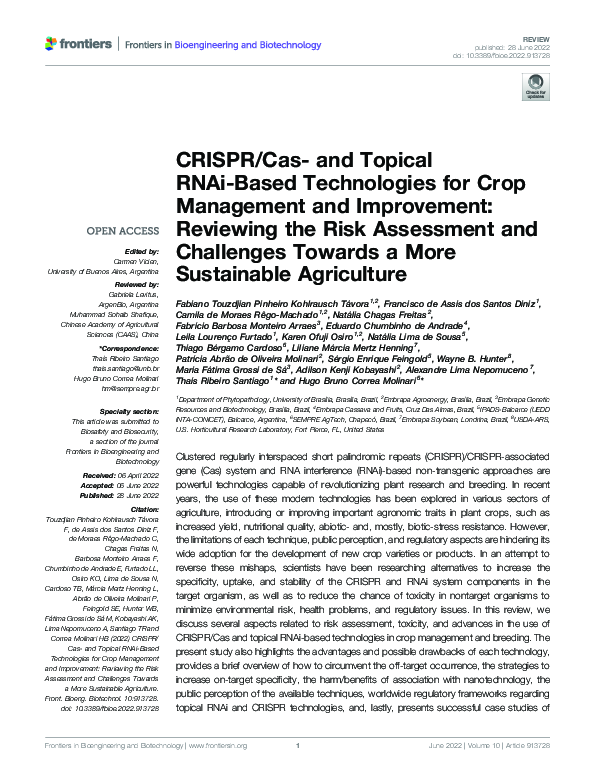 (PDF) CRISPR/Cas- and Topical RNAi-Based Technologies for Crop ...