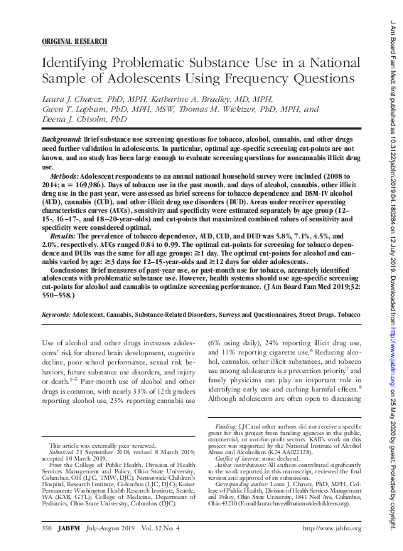 (PDF) Identifying Problematic Substance Use in a National Sample of Adolescents Using Frequency ...