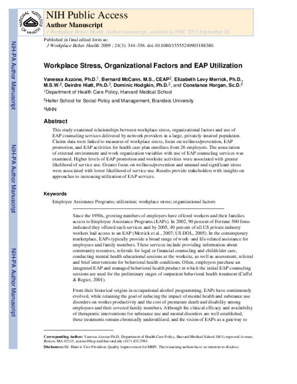 (PDF) Workplace Stress, Organizational Factors and EAP Utilization