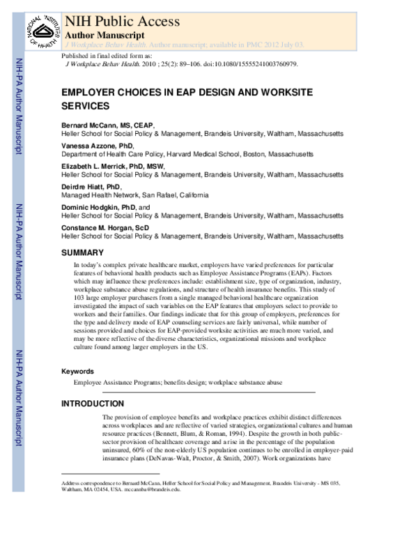 (PDF) Employer Choices in Employee Assistance Program Design and ...