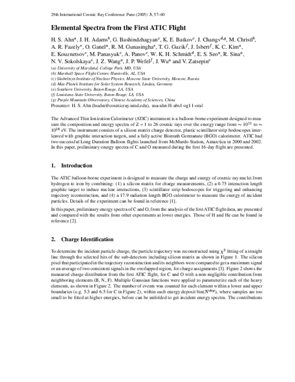 (PDF) Elemental Spectra from the First ATIC Flight