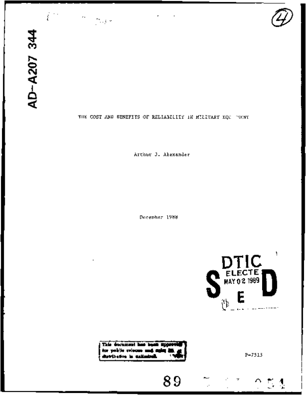 (PDF) The Cost and Benefits of Reliability in Military Equipment