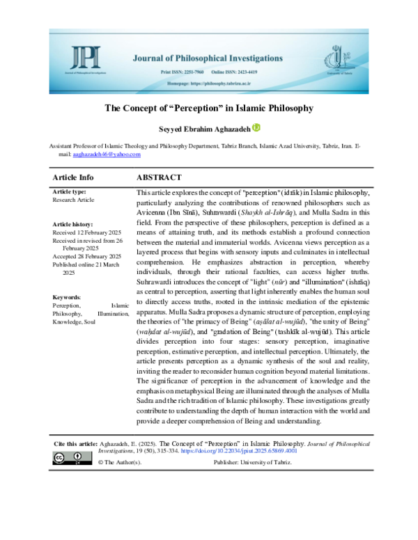 (PDF) The Concept of "Perception" in Islamic Philosophy