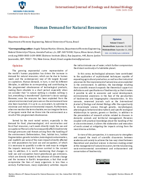 (PDF) Human Demand for Natural Resources
