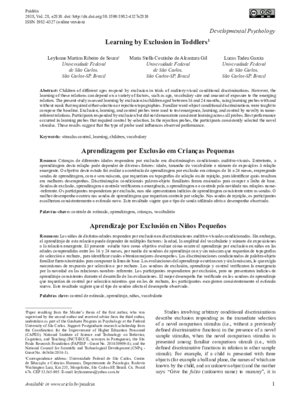(PDF) Learning by Exclusion in Toddlers